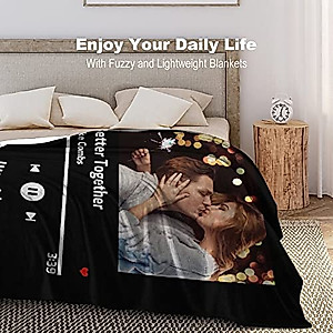 Personalized Spotify Code Music Blanket,Customized Blankets with Photos for Couples Lover, Custom Flannel Blankets Using Photos of Family, Friends, Dog, Cat Or Pet, Birthday Valentines Gifts