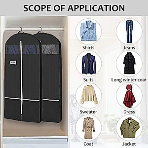 Cabilock Garment Bags Hanging Breathable Gusseted Garment Covers Travel Storage Suit Bag Cover with Clear Window and ID Card Holder for Suit Gowns Dresses Coats (Set of 2)