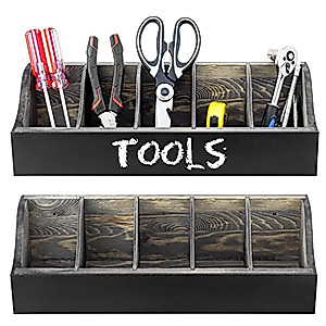 MyGift Utility Caddy Organizer, Adjustable Solid Wood Storage Organizers with 10 Compartments and Chalkboard Label for Crafting Parts and Tools, Wall Mountable and Freestanding, Set of 2