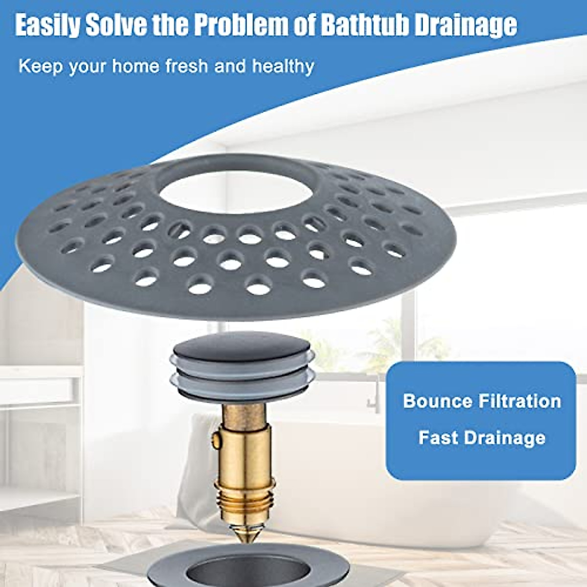 Universal Bathtub Stopper, Upgraded Bathroom Shower Drain Hairpin / with Drain Catcher / pop-up Drain Filter / for 1.6-2.0 inch Bathtub Stopper