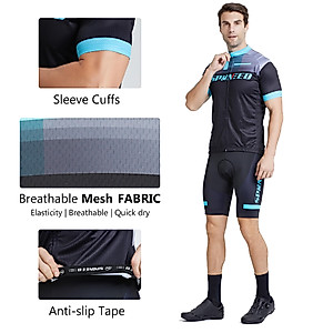 sponeed Mens Cycle Jerseys Set Shorts Gel Padded Tights Bicycle Pants Paddding US M Black Blue