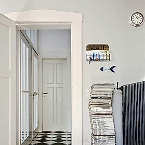 SRIWATANA Rustic Mail Holder Organizer, Key Holder Wall Mount Mail Sorter for Hallway Foyer and Home Decoration - Carbonized Black