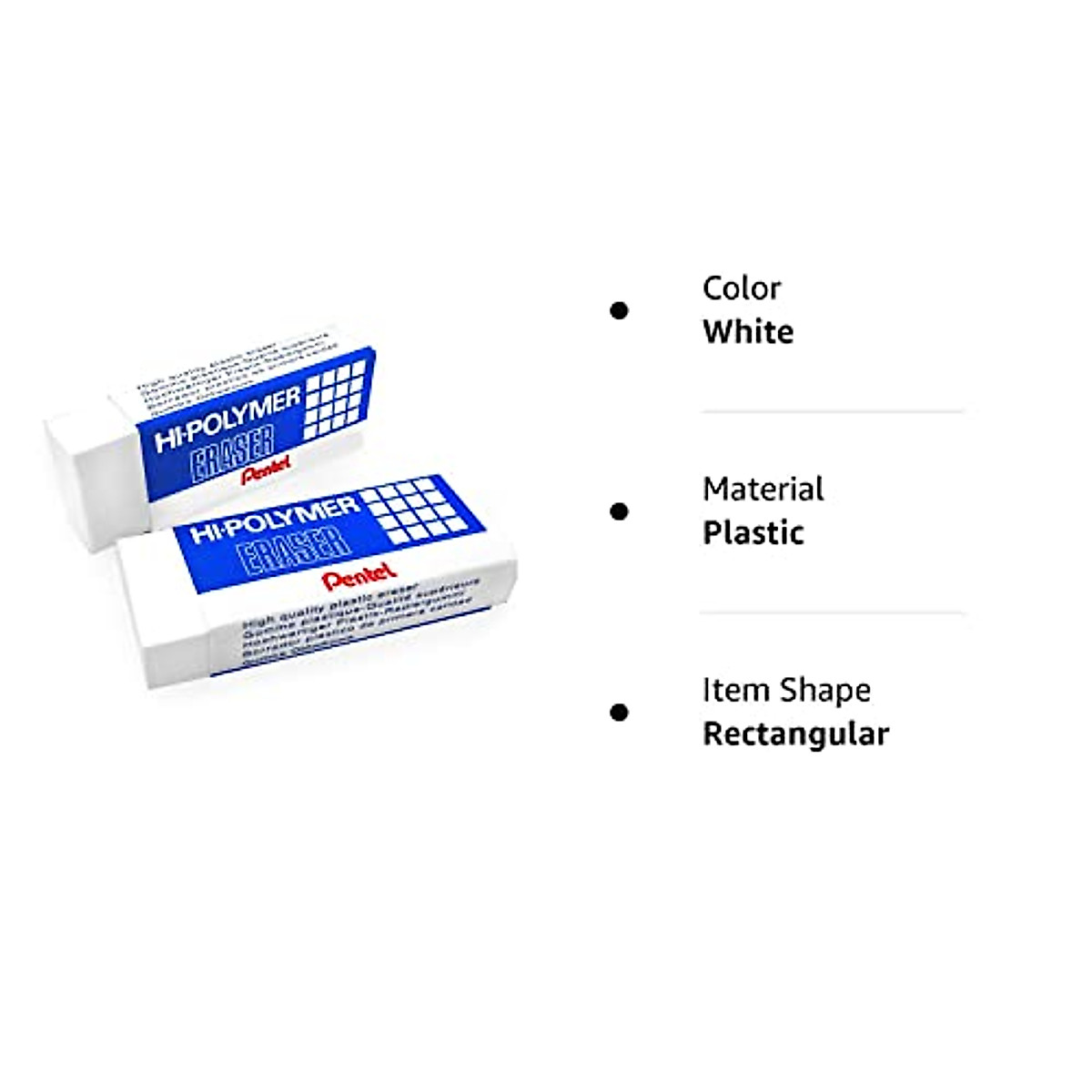 Hi-Polymer Large Plastic Rubbers Erasers - White - Pack of 2