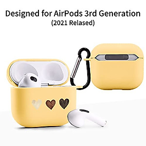 Cute Heart Case Compatible with AirPods 3 with Keychain, Cartoon Beige Design Soft TPU Cover for AirPods 3rd Generation Charging Case Smooth Protective Shell for Girl Women(Yellow