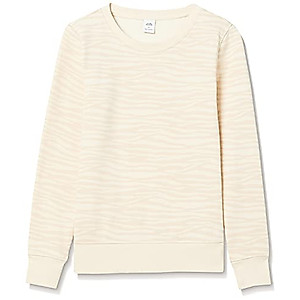 Amazon Essentials Women's French Terry Fleece Crewneck Sweatshirt (Available in Plus Size), Beige Zebra Stripe Print, Medium