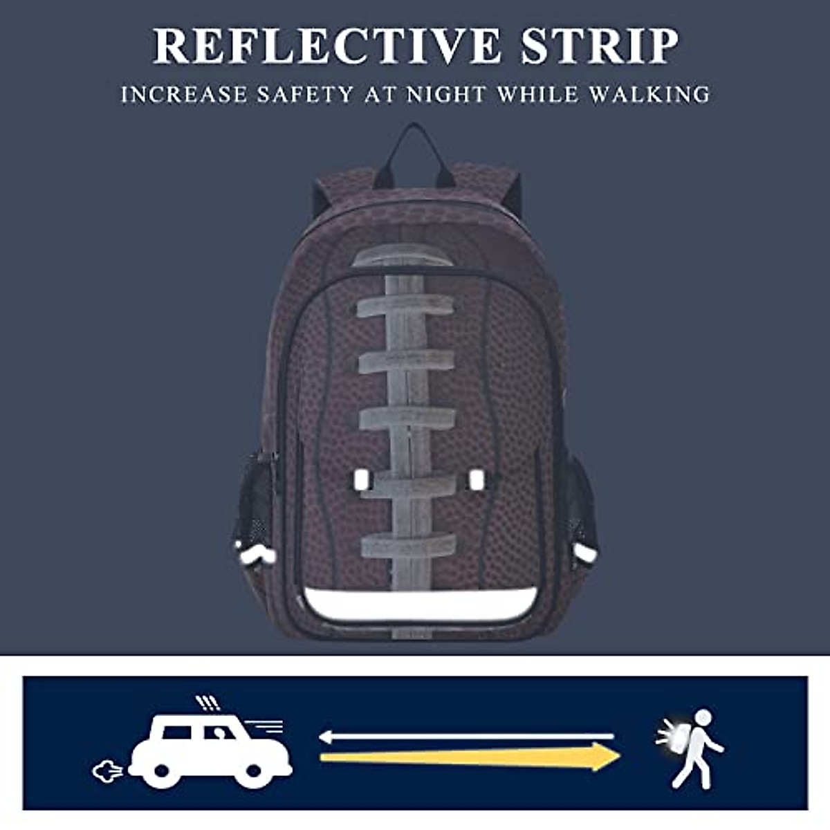 Glaphy American Football Laces Backpack School Bag Lightweight Laptop Backpack Student Travel Daypack with Reflective Stripes