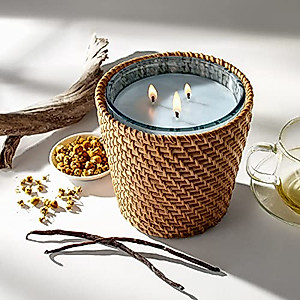 NEST Fragrances Driftwood & Chamomile Scented 3-Wick, Long-Lasting Candle for Home with Rattan Sleeve, 21 Oz