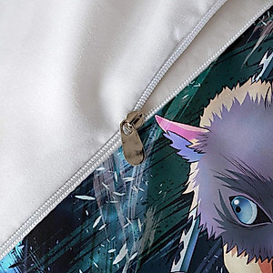 NICHIYOBI Demon Killer Inosuke Beast Breathing Inoko Duvet Cover Set 3D Bedding Comforter Cover 3 Pcs (1 Duvet Cover+2 Pillowcases) Bedding Set (11,Full-80x90in+20x30in*2)