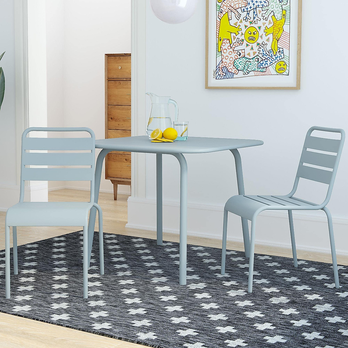 Novogratz Poolside Gossip, June Outdoor/Indoor Stacking Dining Chairs, 2-Pack, Light Gray