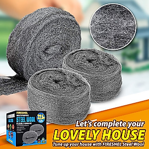Steel Wool Mice Fabric Roll Control 2 Pcs Total (3.2”x 22.5 Feet) - Gap Fill Fabric - Block Holes, Wall Cracks, Cleans Rusty Tools, Hardware DIY Kit - One Pair of Gloves and Scissor Included