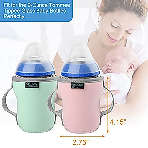 Beautyflier Glass Baby Bottle Sleeve Covers for Tommee Tippee Nature Baby Bottles with Dual Handle, 3.8mm Thicken Heat and Cold Retention Baby Bottle Sleeve (9OZ)