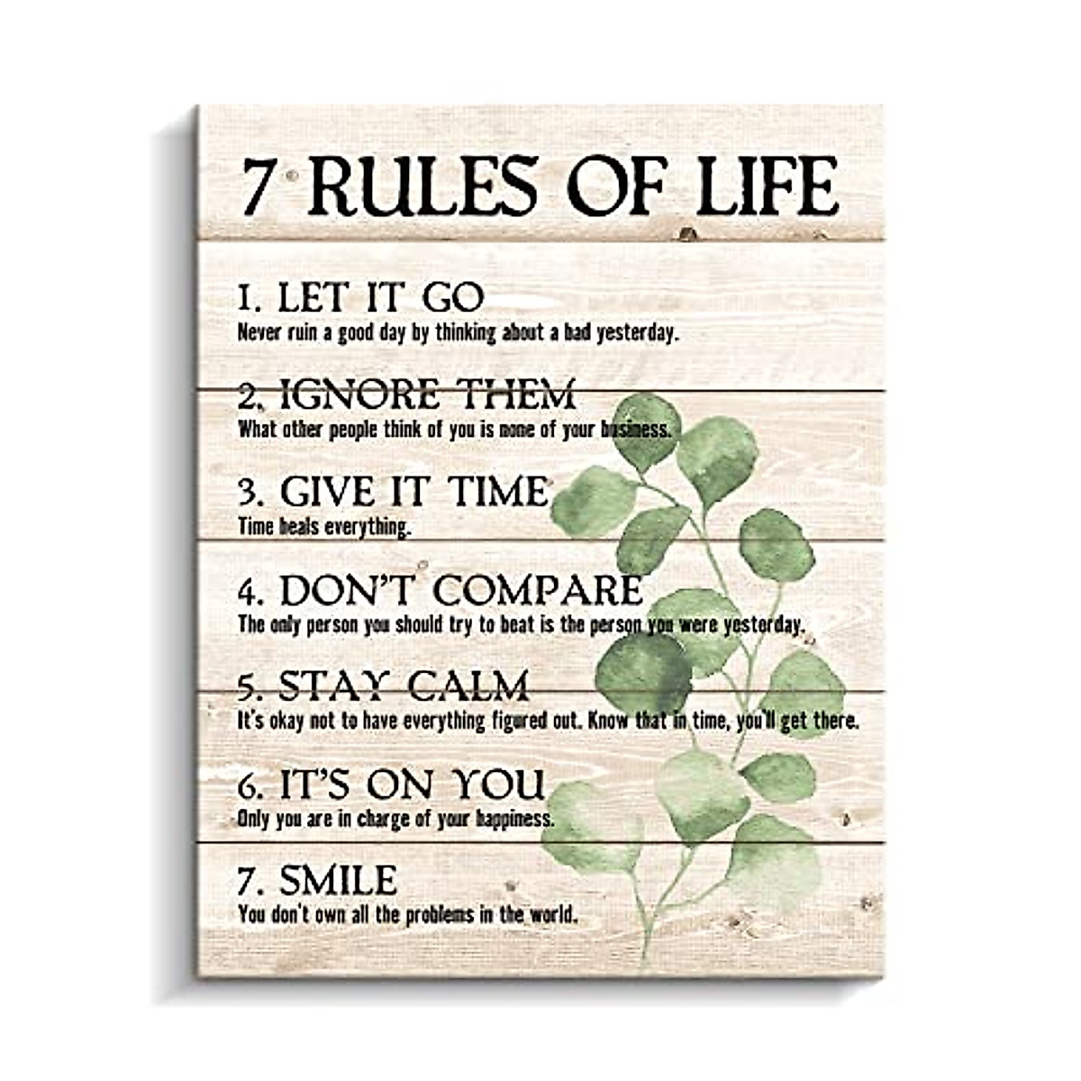 Creoate Motivational Quotes Wall Art- Plant Print 7 Rules of Life Inspirational Motto Canvas Print Home Office Wall Décor