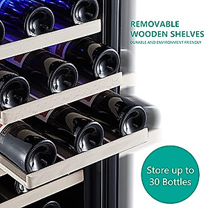 Kalamera Mini Fridge 15" Wine Cooler Refrigerator - 30 Bottle Wine Fridge with Stainless Steel Refrigerator& Double-Layer Tempered Glass Door and Temperature Memory Function Built-in or Freestanding
