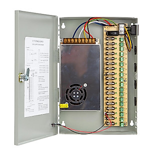 Xenocam 18 Channel Port 12V DC 20 Amp Amper with Glass Tube Fuse Distributed Power Supply Box for CCTV DVR Security System and Camera or Cameras