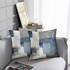 Emvency Set of 2 Throw Pillow Covers Modern Abstract Painting Blue White and Gray Decorative Sofa Pillow Cases Home Decor Standard Square 24x24 Inches Pillowcases