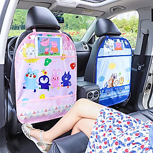 2 Pack Car Kick Mats, Back Seat Protector for Kids Child Car Seat Back Organizers with Multi Pockets Clear Holder Universal Back Seat Cover for Upholstery from Dirt, Mud, Scratches (2 PACK A)