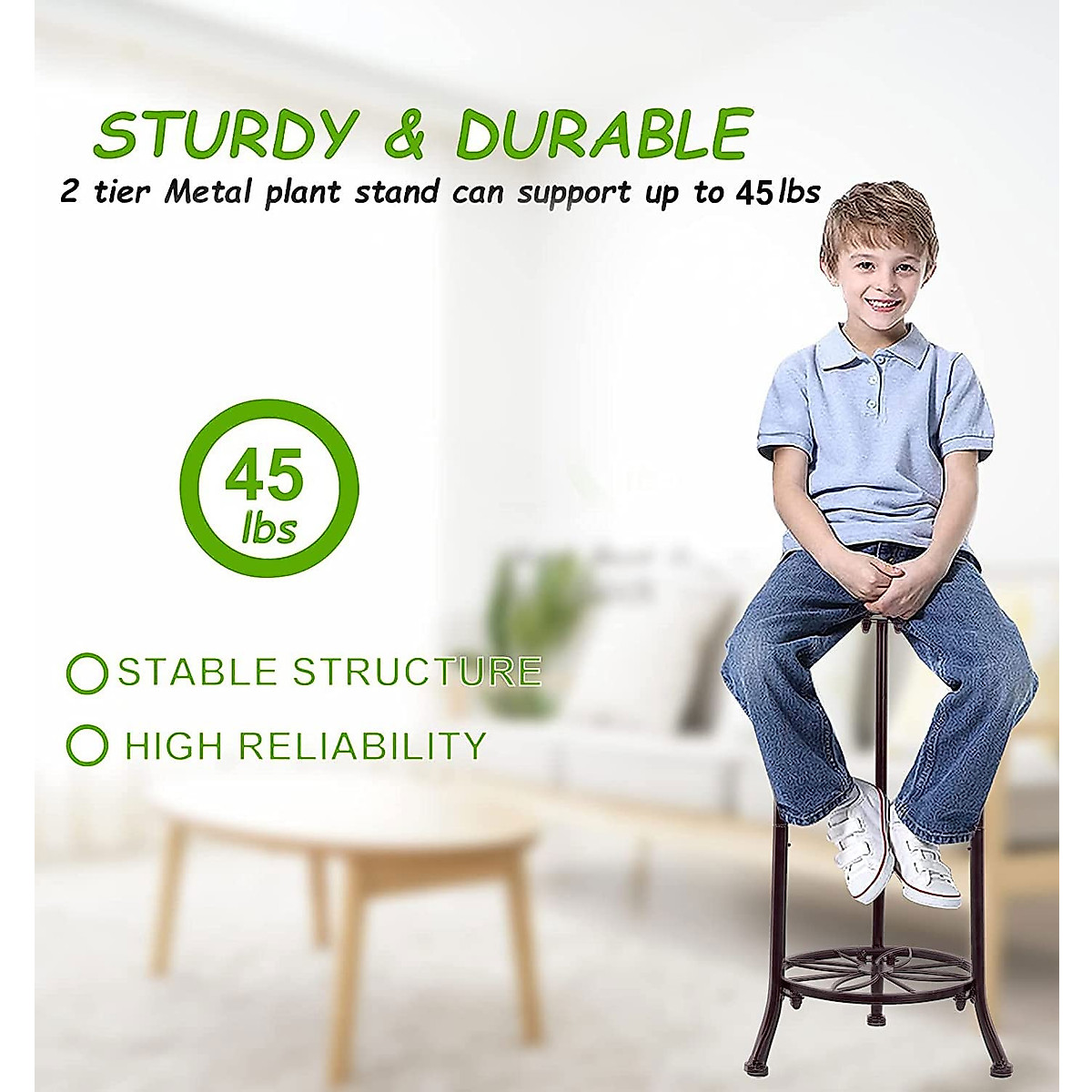 Metal Plant Stands Indoor, 2 Tier Tall Plant Stand Outdoor Potted Flower Pot Holder, Anti-Rust Heavy Duty Multiple Holder Shelf Rack 20.3" (Brown)