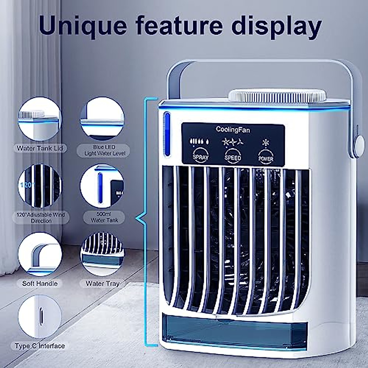 Portable Air Conditioner - EUKZEKY 3 IN 1 Evaporative Air Cooler Personal Air Conditioner Cooling Fan with 3 Wind Speed, 3 Mist Small air conditioner Desktop Humidifier Fan for Room Office Camping
