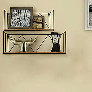 Edenseelake 2 Pack Floating Shelves Wall Mounted Storage Shelf with Metal Wire for Bedroom, Bathroom, Living Room, Kitchen and Office