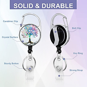 WoEluone Heavy-Duty Badge Holder Retractable Badge Reel with Belt Clip & Key Ring - Vertical ID Work Badge with Nature Tree of Life Design - Perfect for Office Workers, Nurses, Teachers, and Students