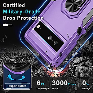 Google Pixel 7 Case with Screen Protector + Camera Lens Protector,Heavy Duty Shockproof Full Body Protective Phone Cover,Built in Rotatable Magnetic Ring Holder Kickstand,2022 Lavender