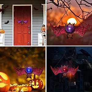 Stargarden Bat Solar Lantern,Hanging Solar Light Outdoor Waterproof for Halloween Decorations,Garden Tree Ornaments -Purple