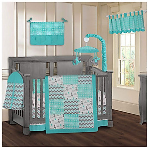 BabyFad Animal Print Turquoise 9 Piece Baby Crib Bedding Set 100% Cotton