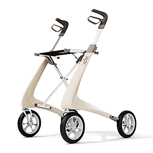 byACRE Carbon Ultralight Rollator Walker with Organizer Bag, Regular Track, 16.5" x 24" Seat (W x H), Oyster White