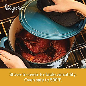 Ayesha Curry Cast Iron Enamel Casserole Dish/ Casserole Pan / Dutch Oven with Lid - 6 Quart, Twilight Teal