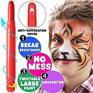 Jim&Gloria Face Paint Makeup Kit 8 Large Pens with Stencils Face Painting Tattoo Washable Body Markers Skin Safe Eyeblack Stick Baseball Sports Halloween Eye Black Football Games Gift Kids & Adults