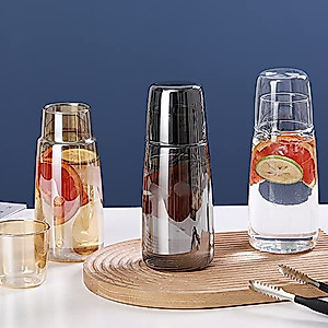 Yalucky Bedside Water Carafe Set with Tumbler, Bedside Carafe and Glass Set for Nightstand Bedroom Guest Room, Water Carafe for Cold Drink, Mouthwash Dispenser for Bathroom Kitchen 25oz/750ml (Amber)