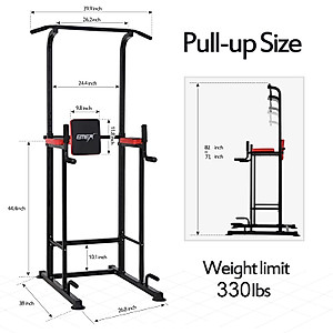Emer Power Tower Pull Up Bar Workout Dip Station,Multi-function Home Gym Strength Training Fitness Equipment (black)