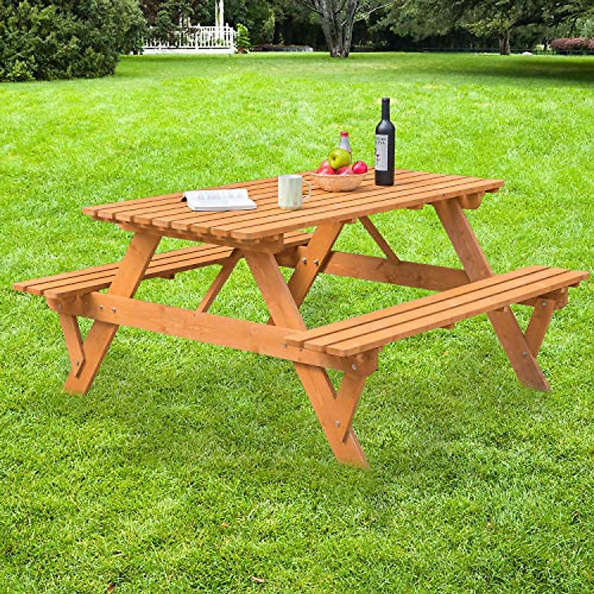 Gardenised, Stained A-Frame Outdoor Patio Deck Garden Picnic Table
