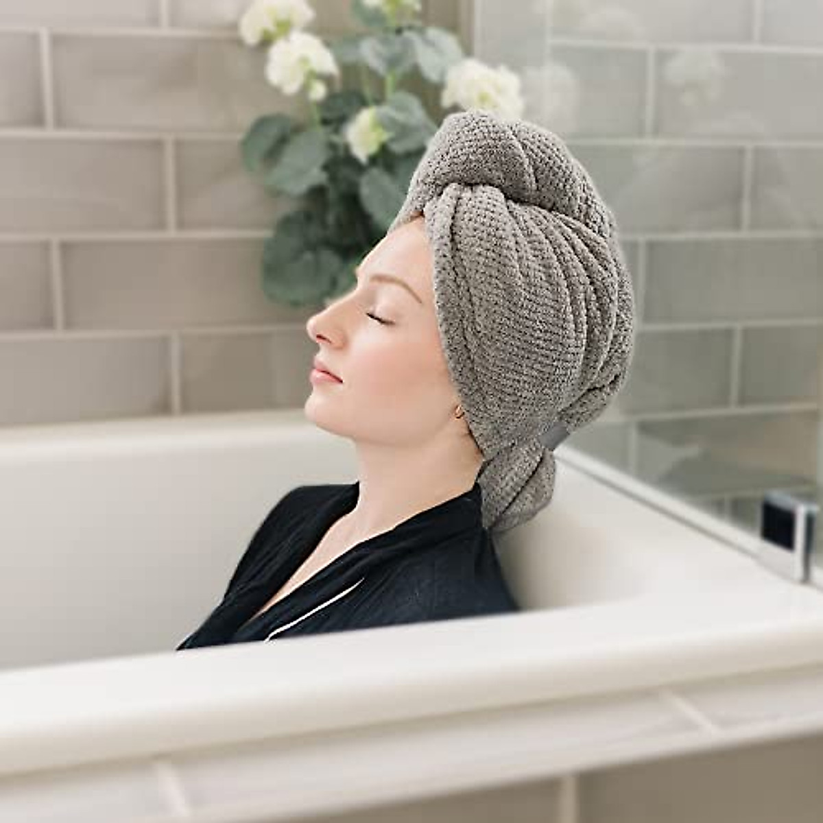 Pack of 2, Large Microfiber Hair Towels for Women-Super Absorbent & Quick Dry Hair Drying Towel- Hair Towel Wrap for Curly Hair Long & Short Hair- Anti-Frizz Hair Turbans for Wet Hair (Gray & Pink)