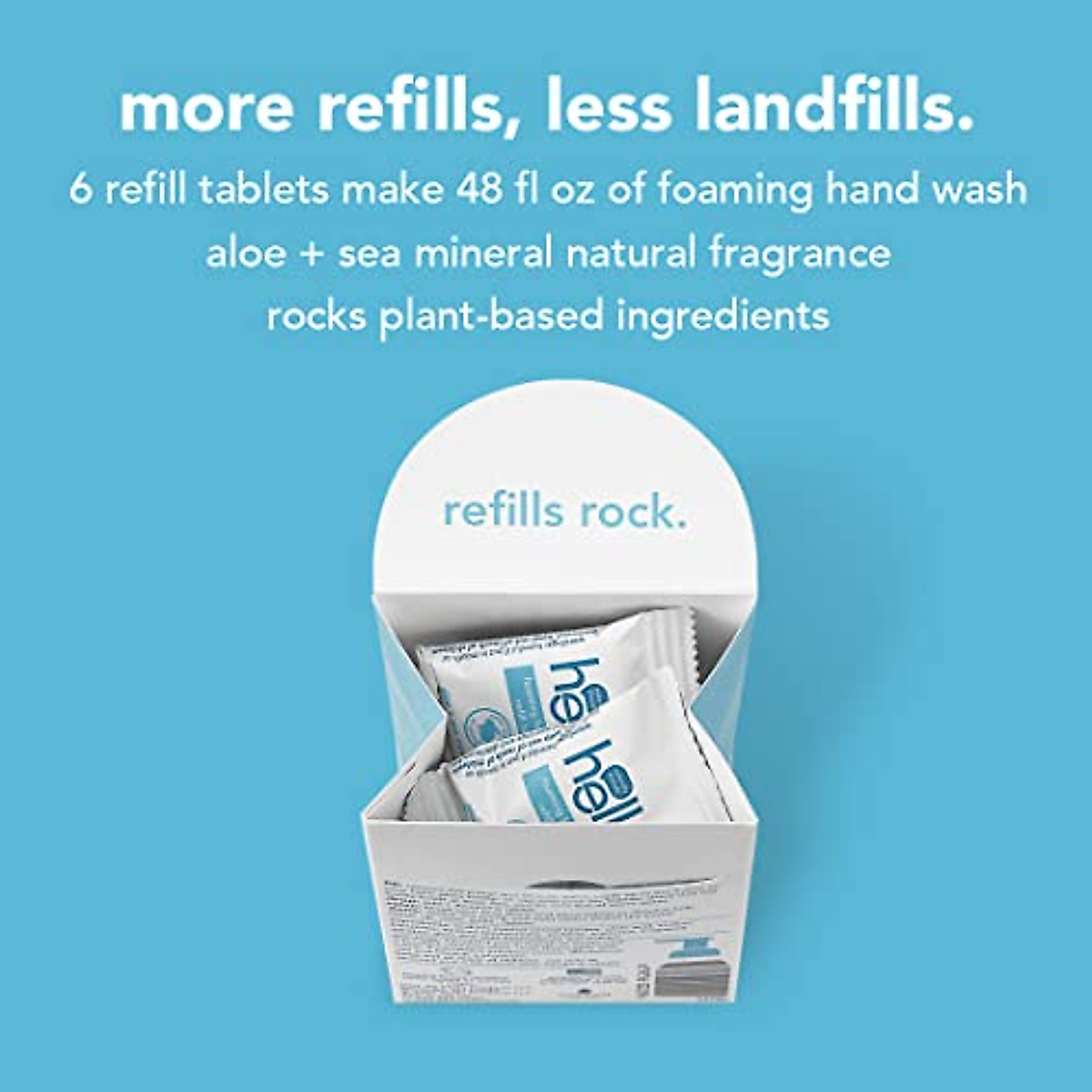 hello Foaming Hand Soap Tablets for Refilling, Dissolvable Hand Soap with Aloe and Sea Minerals Fragrance, Plant Based Soap Ingredients, No Harsh Preservatives, 6 Pack, 0.31 OZ Each