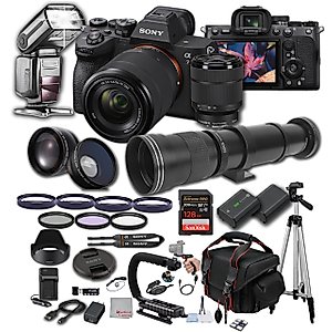 Sony A7 IV w/ 28-70mm Lens, 128GB Extreme Memory, 420-800mm Super Telephoto Lens, TTL Pro Flash, Filters, Lenses, Case Tripod, and More – Extreme Photo Bundle (42pc Bundle)
