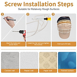 TEAMOLA Hat Racks for Baseball Cap 2-Pack Metal Hat Holder for Wall & Door,Hat Storage Organizer Wall Mounted Cap Rack Adhesive Hat Shelf,Festival Gifts for Women&Men,30 Hats Capacity Beige White