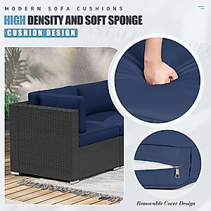 Oakmont Outdoor Replacement Cushions for Patio Conversation Set, Water-Resistant Cushions for Patio Furniture, 14-Piece Cushions for 6-seat Outdoor Sectional Sofa (Dark Blue)