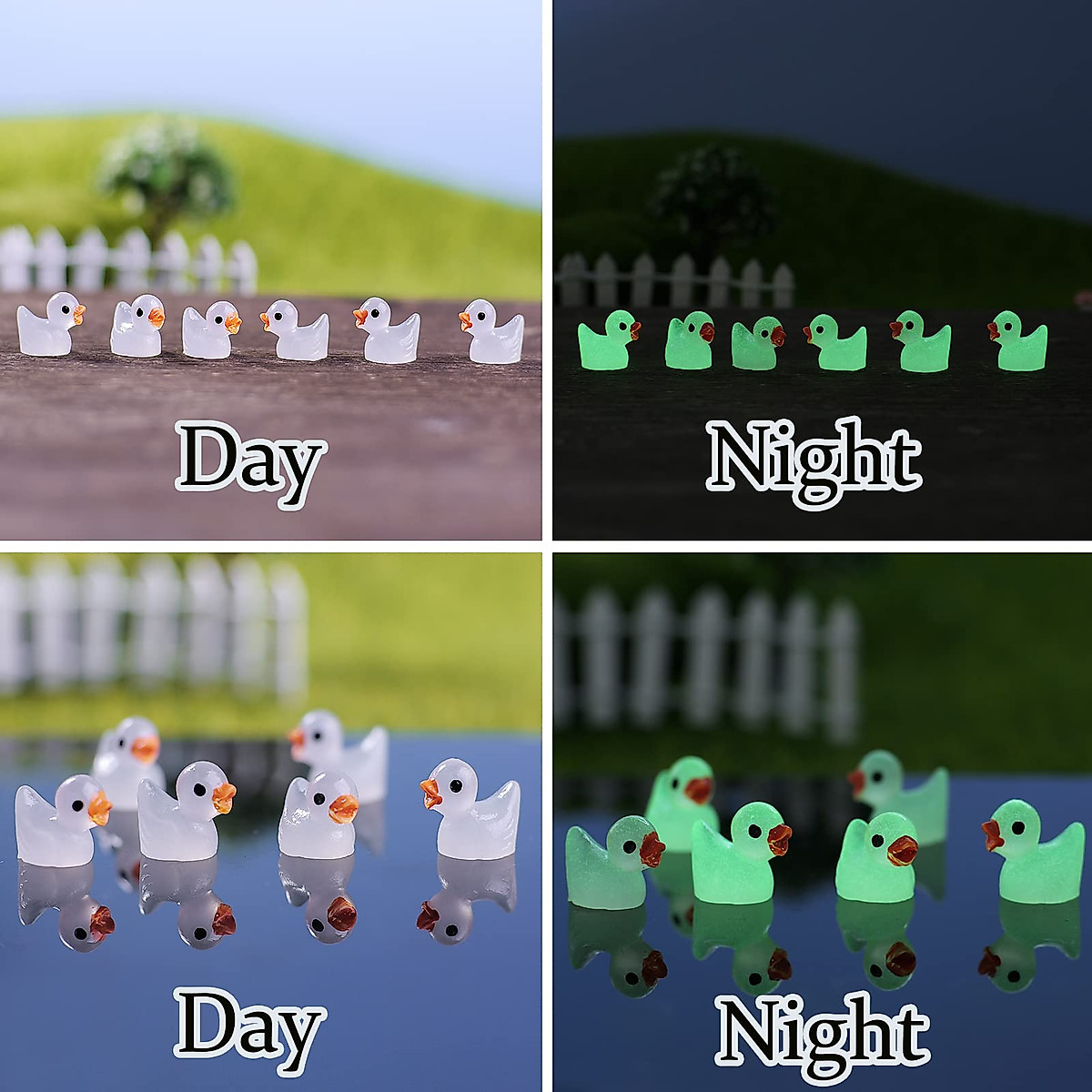WINMIND 100Pcs Luminous Little Duck Miniature Garden Statue Glow in The Dark Resin Duck Micro Landscape Dolls for Gnomes Garden Glow Accessories Outdoor Patio Lawn Yard Decoration