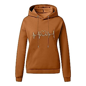 KSODFNXH Girls Hoodies Casual Trendy Oversized Heart Printed Long Sleeves Tops Fall Drawstring Cozy Loose Sweatshirts
