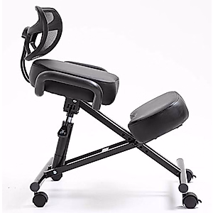 Beautiful Ergonomic Kneeling Chair with Thick Leather Cushions, Pneumatic Height Adjustment, Back Support, Side Handles, Back Pain Relief, Work from Home & Office, Black Stork [Updated August 2021]