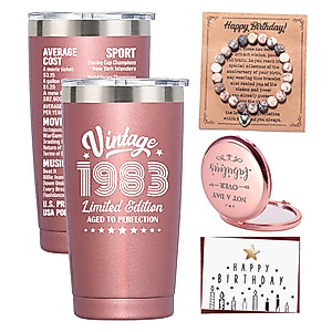 Xinezaa 41st Birthday Gifts Set for Men Women, 41st Birthday Gift for Friend Coworker Wife Mom Aunt, Happy 41 Years Old Birthday Party Decorations, 20oz Tumbler Cup, Rose Gold