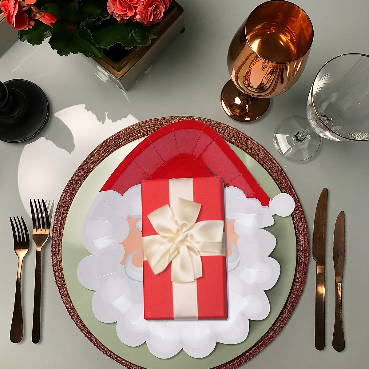 WBCBEC 24 Pieces Santa Christmas Themed Paper Plates Disposable Christmas Party Paper Plates Dinnerware Plates for Christmas Party Winter Season Dishware Holiday Baking Cookie Plate, 8.4 x 7.0 Inches