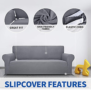 MAXIJIN Stretch Chair Cover Chair Slipcovers with Arms, 1-Piece Couch Sofa Chair Covers for Living Room, Non Slip Armchair Cover (31"-46") Furniture Protector Dogs Pet Friendly (Chair, Light Grey)