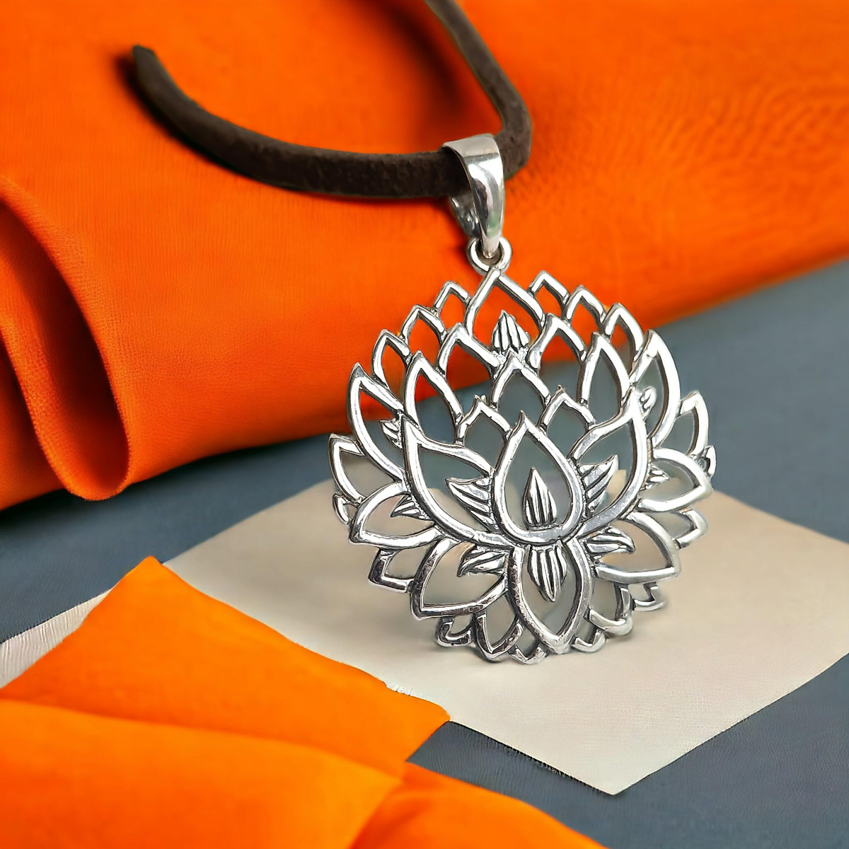 Lotus Flower Necklace 925 Sterling Silver - Large Open Birthday Flower Necklaces for Women 20" Chain - Boho Spiritual Yoga Jewelry - Inspirational Gifts for Her - Handmade