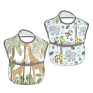 Giraffe Baby Stuff Baby Bibs 2Packs for 6-24 Months Waterproof Washable Fabric (Giraffe)