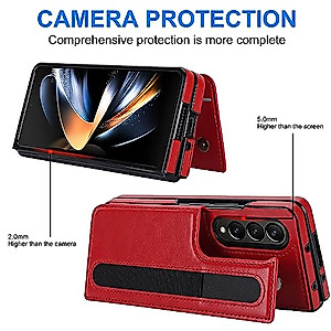 Case Compatible with Samsung Galaxy Z Fold 3 5G Wallet Case with S Pen Holder&Card Holder Kickstand, Women Men Leather Wallet Phone Case for Z Fold 3 Red