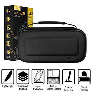 Orzly Carry Case for Nintendo Switch Lite - Portable Travel Carry Case with storage for Switch Lite Games & Accessories [Solid Black]