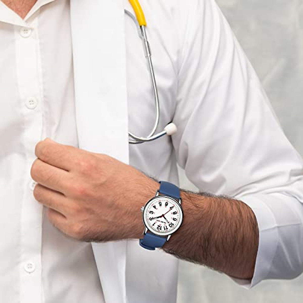 GOLDEN HOUR Waterproof Nurse Watch for Medical Professionals, Students Women Men - Military Time Luminouse Easy Read Dial, 24 Hour with Second Hand, Colorful Silicone Band Navy Blue