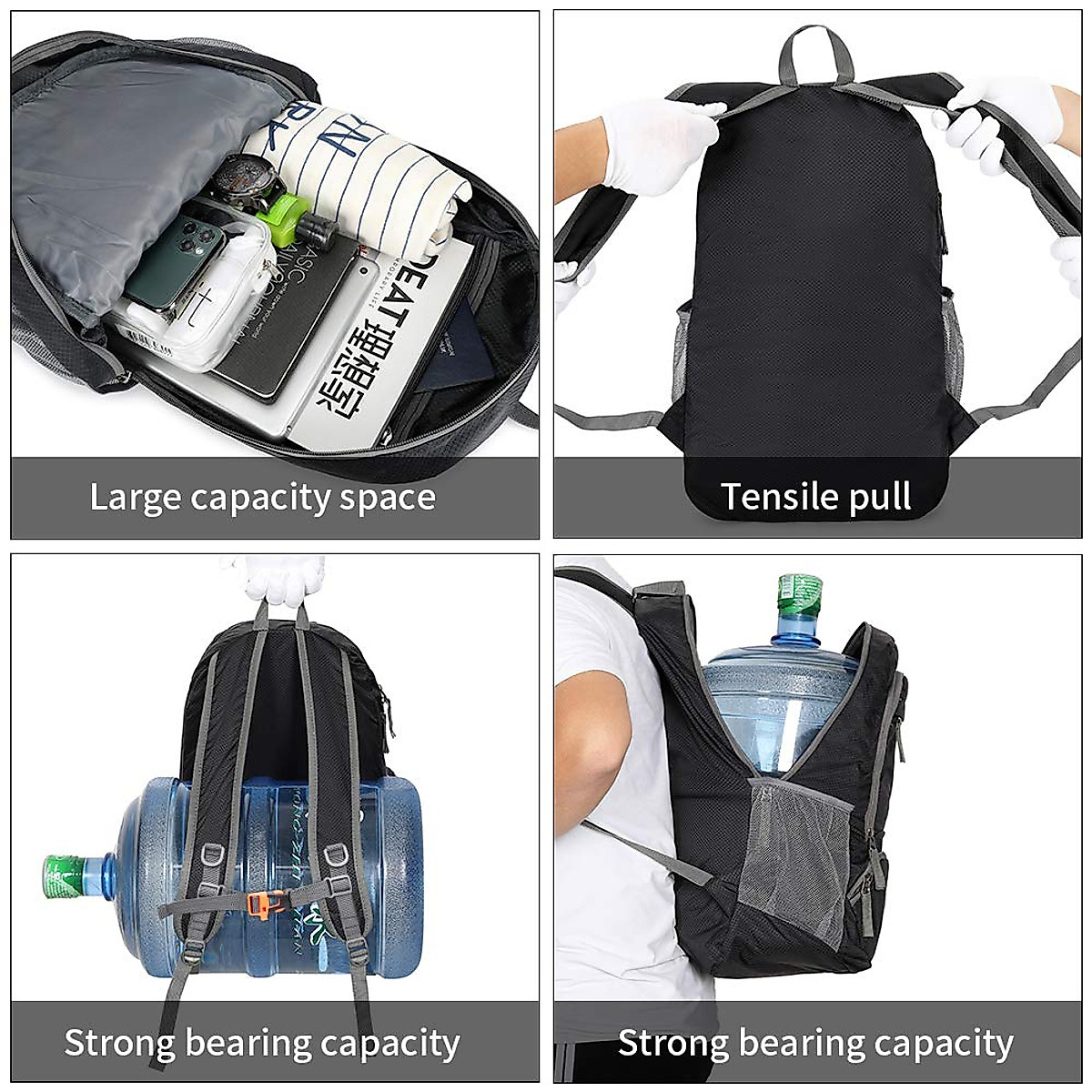 FENGDONG 35L Lightweight Foldable Waterproof Packable Travel Hiking Backpack Daypack for men women Black